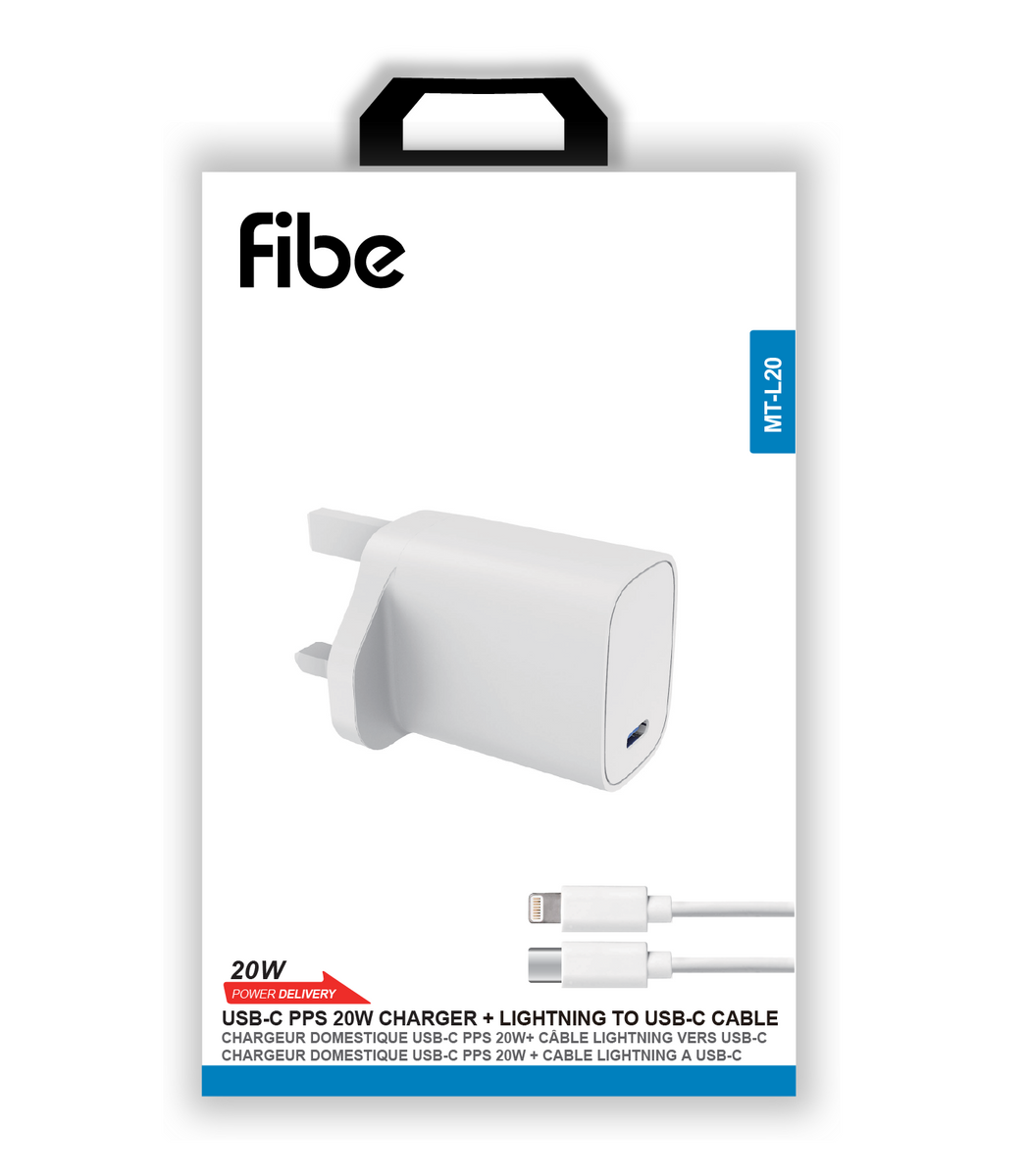 Fibe 20W Type C UK Charging Plug With Type C to Lightning Cable – Phone ...